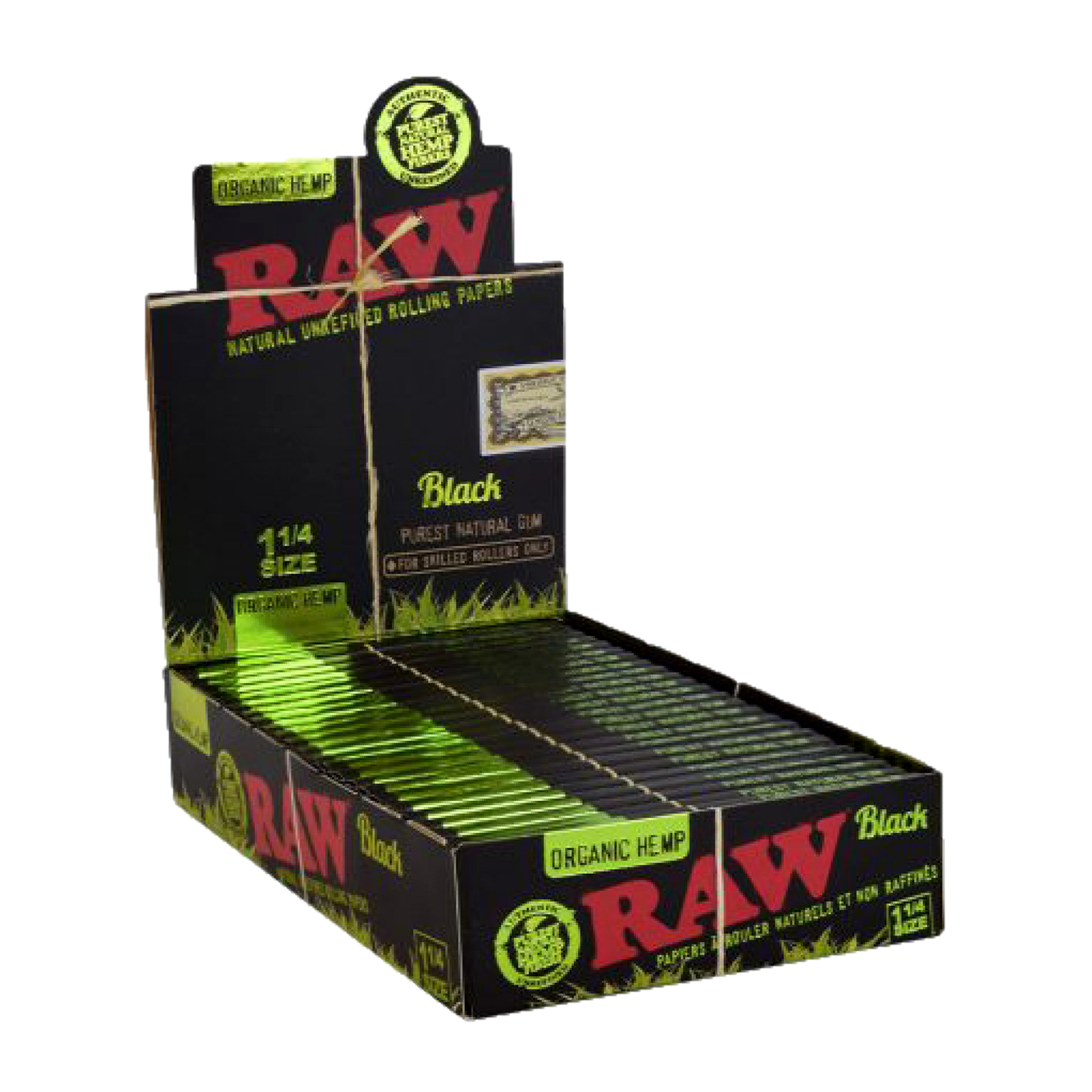 Raw 1¼ Black Organic Rolling Papers (Display of 24) – Canadian Bongs
